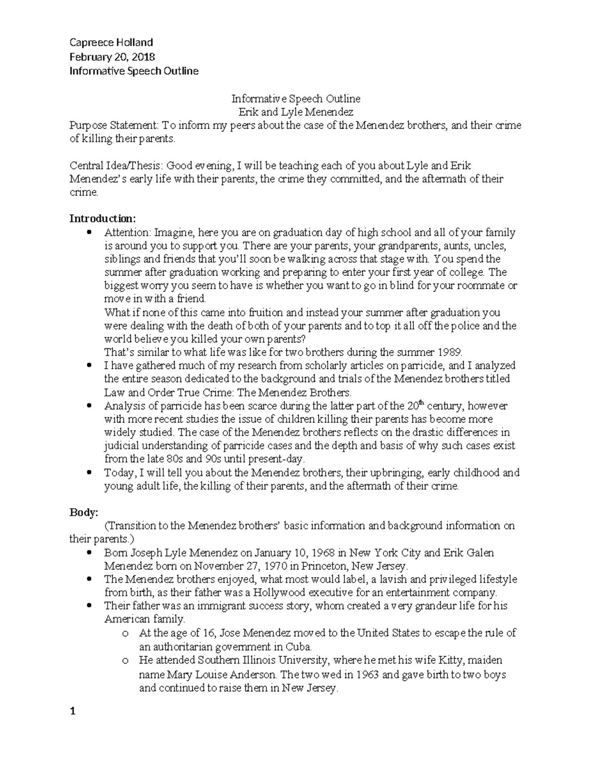 Informative Speech Outline - February 20, 2018 Informative Speech ...