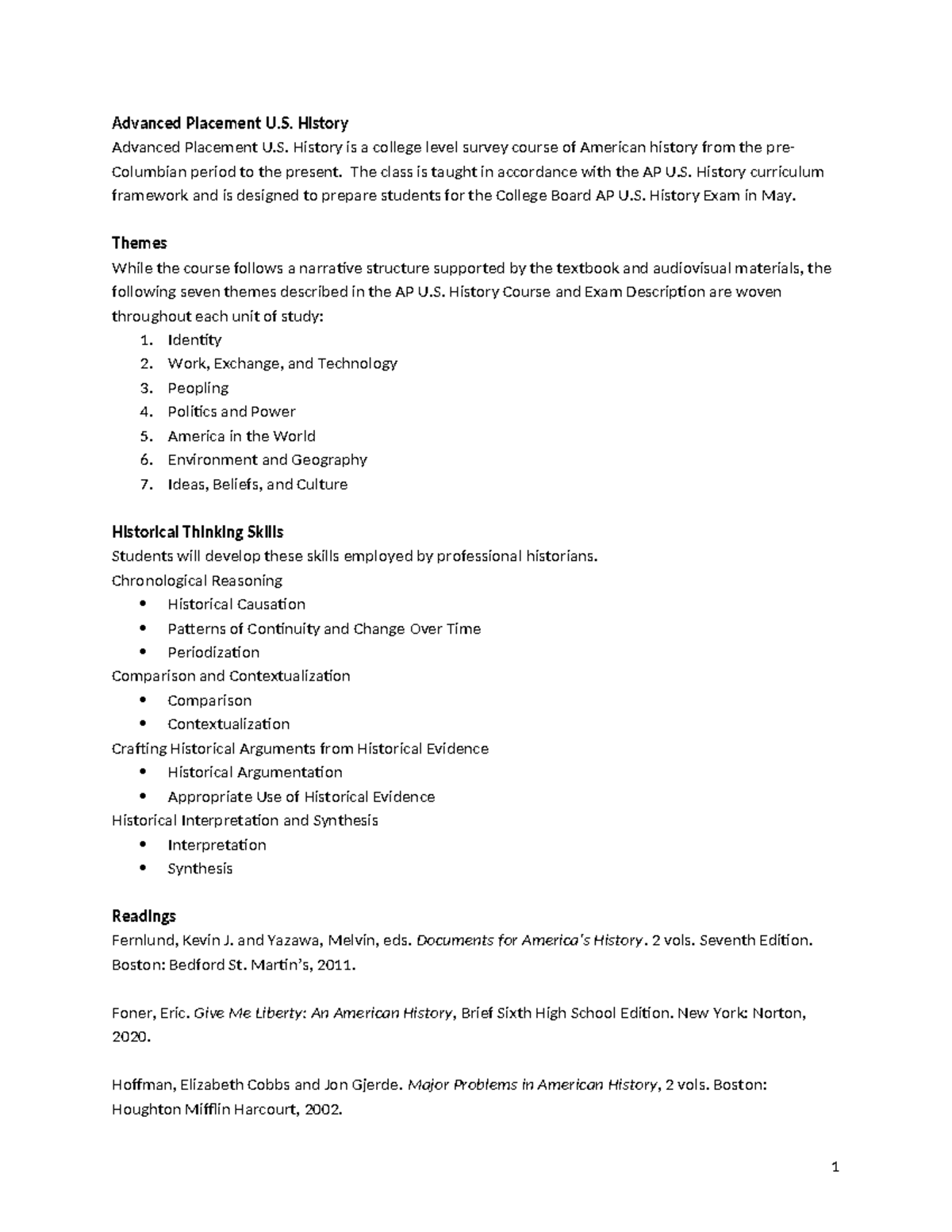 AP-US-History-Long-Syllabus - Advanced Placement U. History Advanced ...