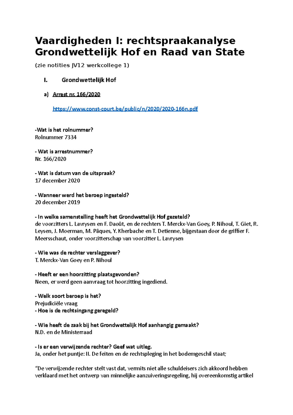 Vaardigheden I- rechtspraakanalyse Grondwettelijk Hof en Raad van State ...