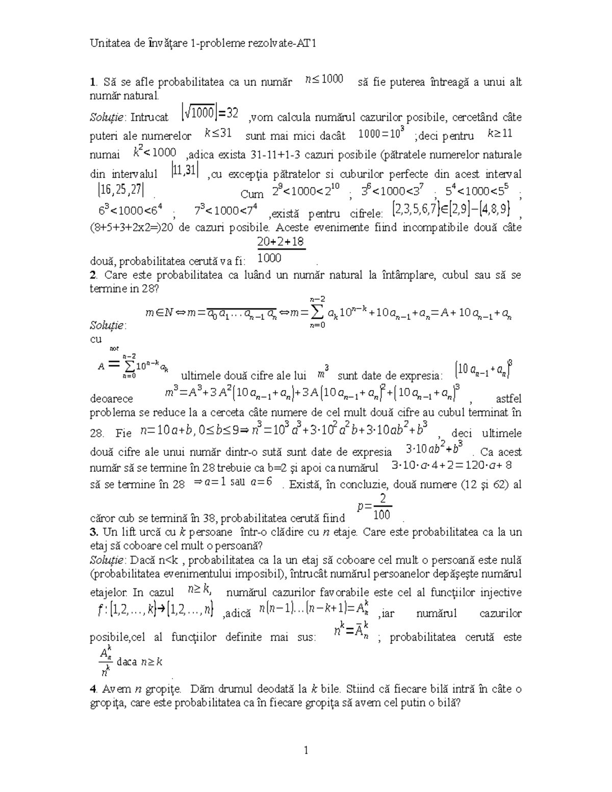 Curs 1 notiunea de probabilitate - 1. Să se afle probabilitatea ca un ...