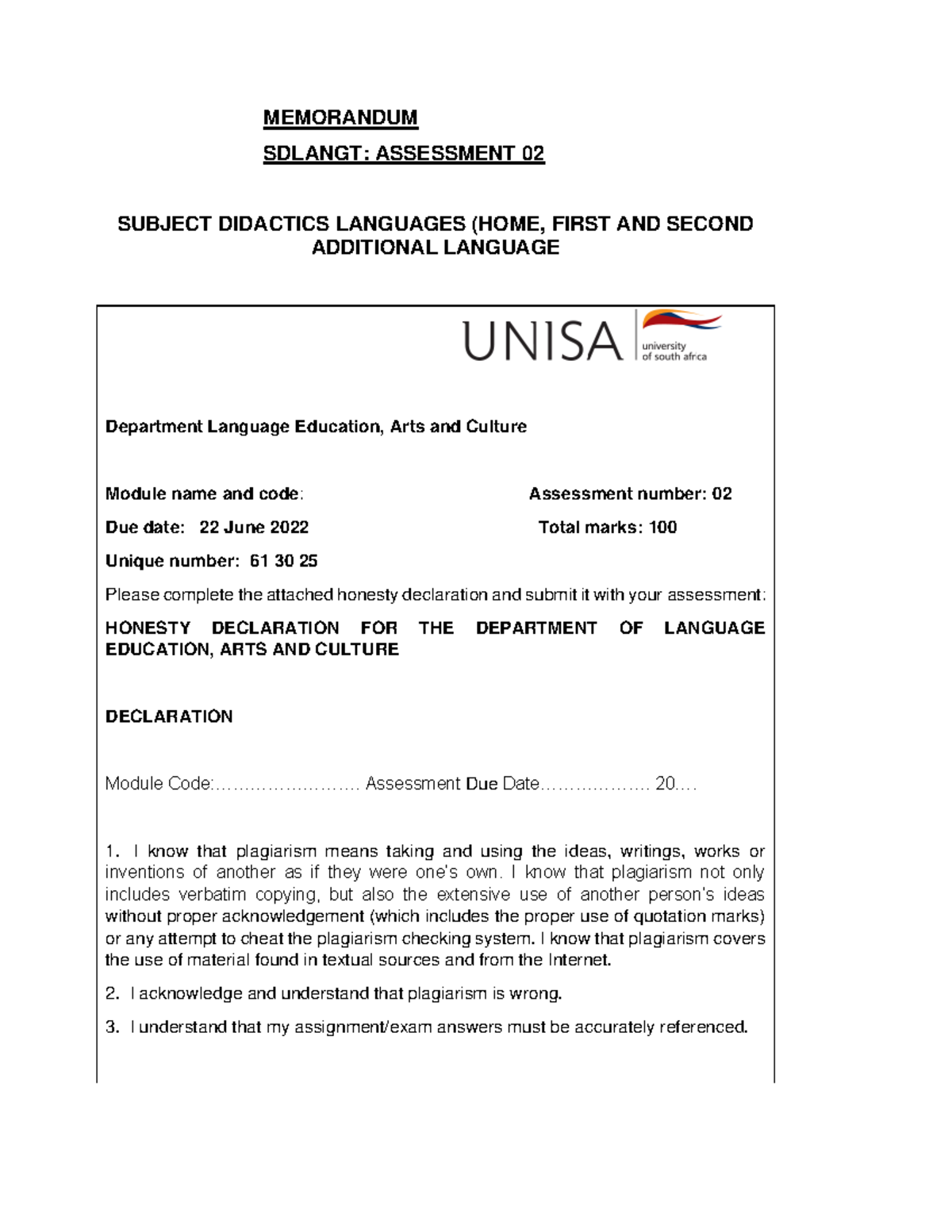 Ass2 TMS3719 memo - MEMORANDUM SDLANGT: ASSESSMENT 02 SUBJECT DIDACTICS LANGUAGES (HOME, FIRST ...