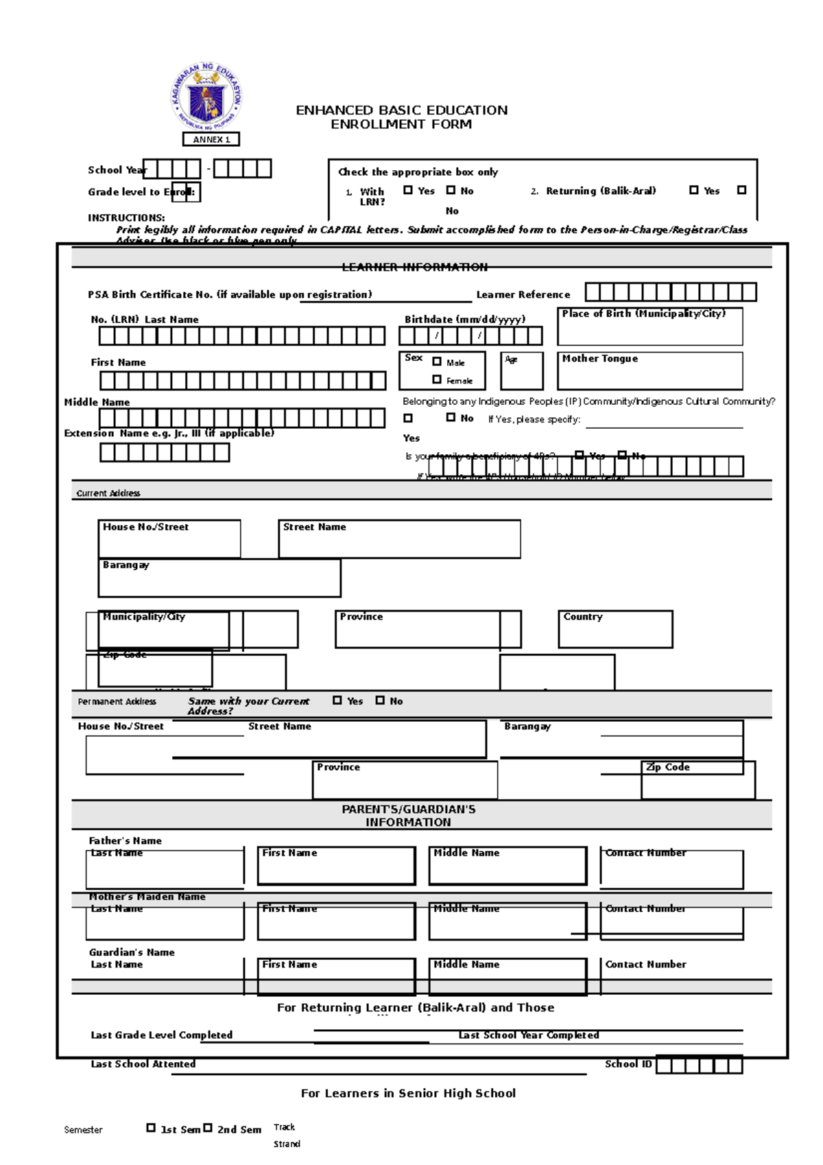 Enhanced-BEEF - Forms - Municipality/City Country ANNEX 1 School Year ...