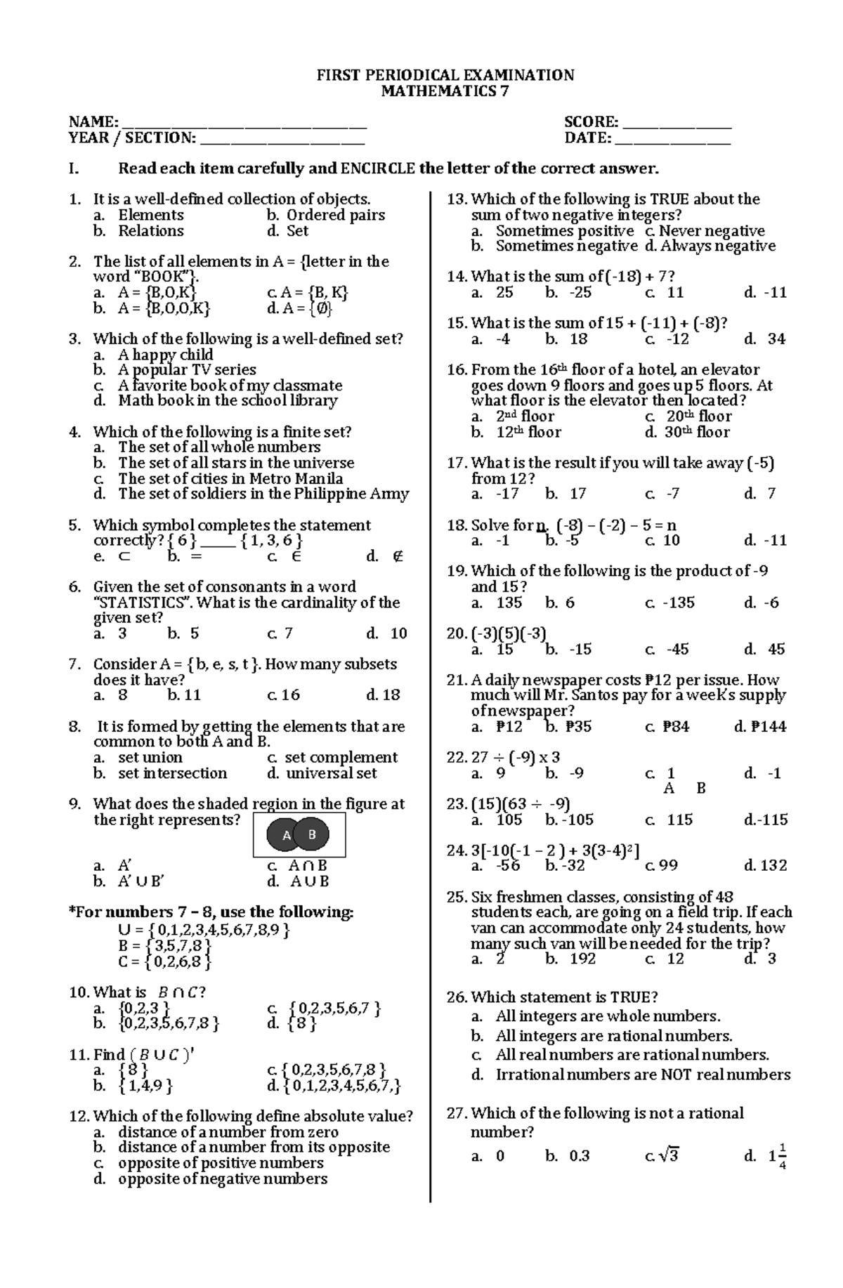 Pdfcoffee - Hshsjalalabbsx - A B FIRST PERIODICAL EXAMINATION ...