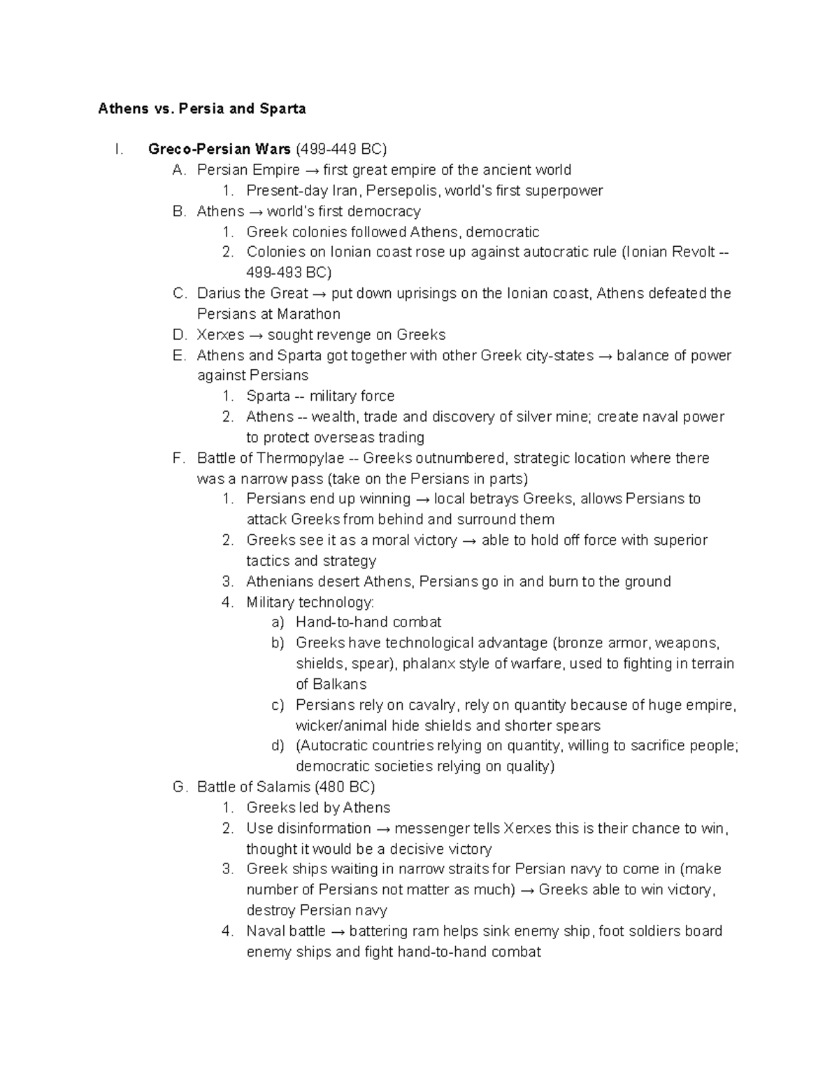 Notes 1 29 - Ancient Greece - Athens vs. Persia and Sparta I. Greco ...
