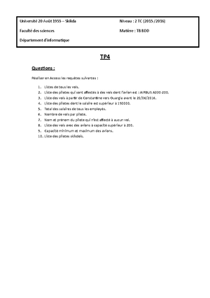 TD1-EA partie 1 - the first practical material series - Bases de donn ́ees Mod`ele entit - Studocu