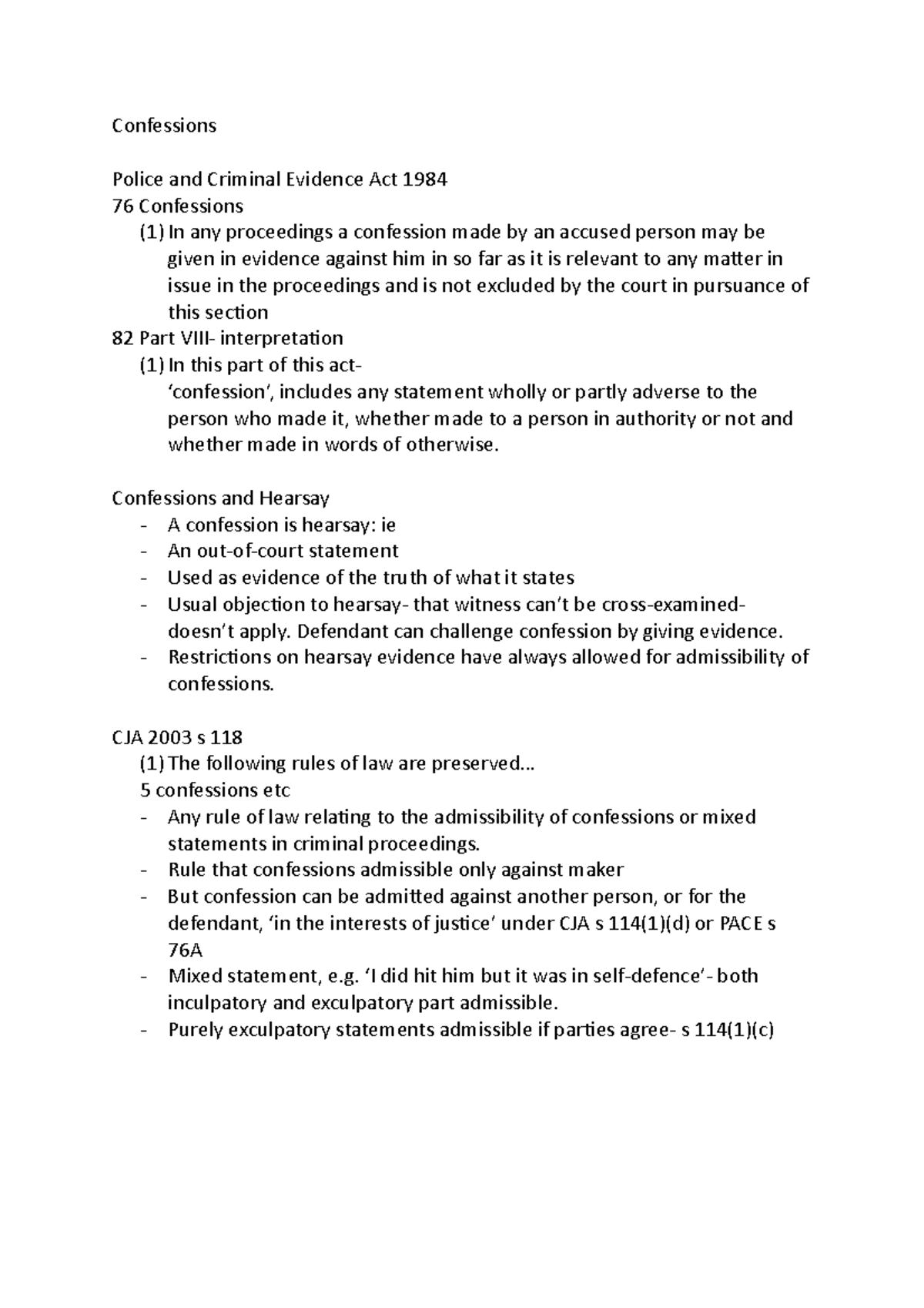 Lecture 4 - Confessions Police and Criminal Evidence Act 1984 76 ...