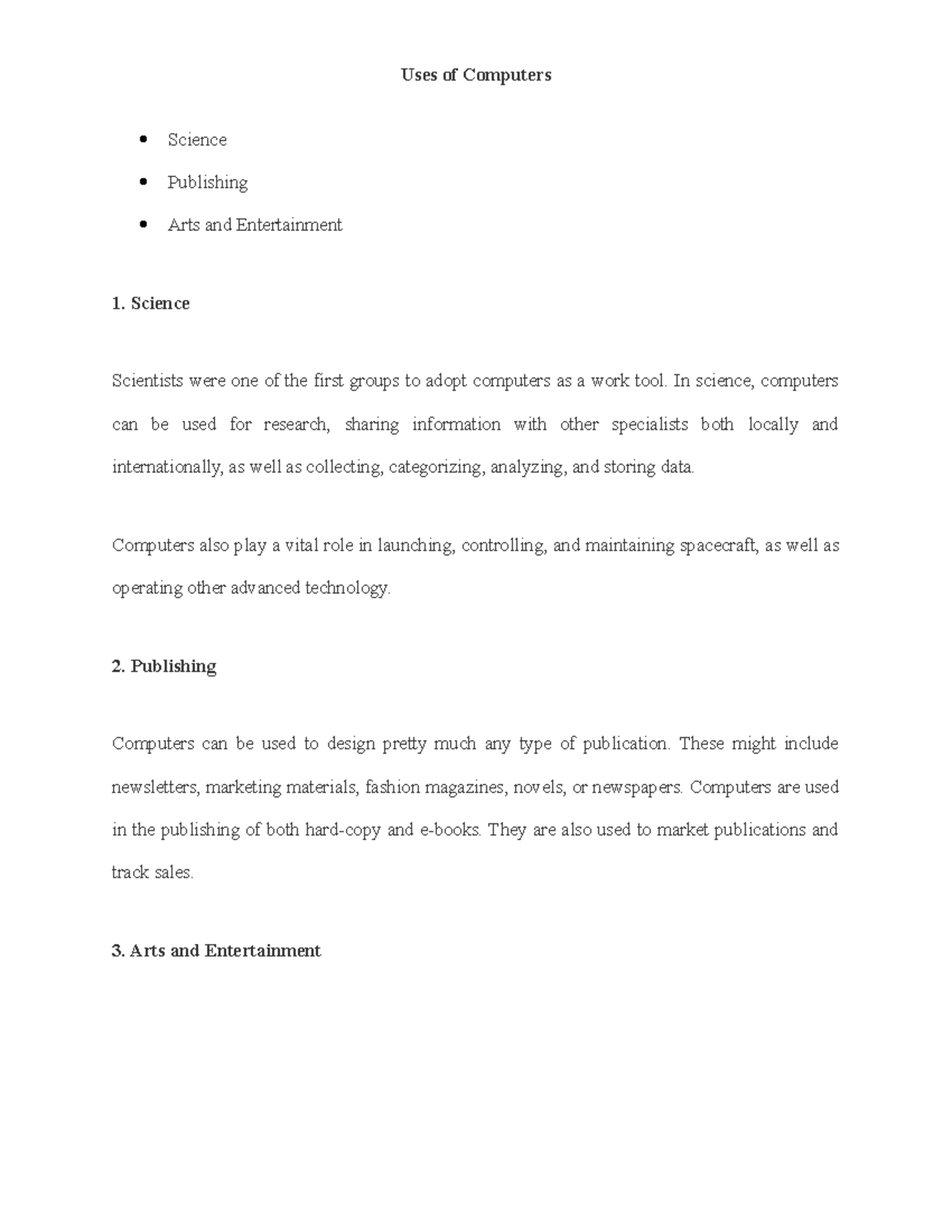 Computer Application 2 - Uses of Computers Science Publishing Arts and ...