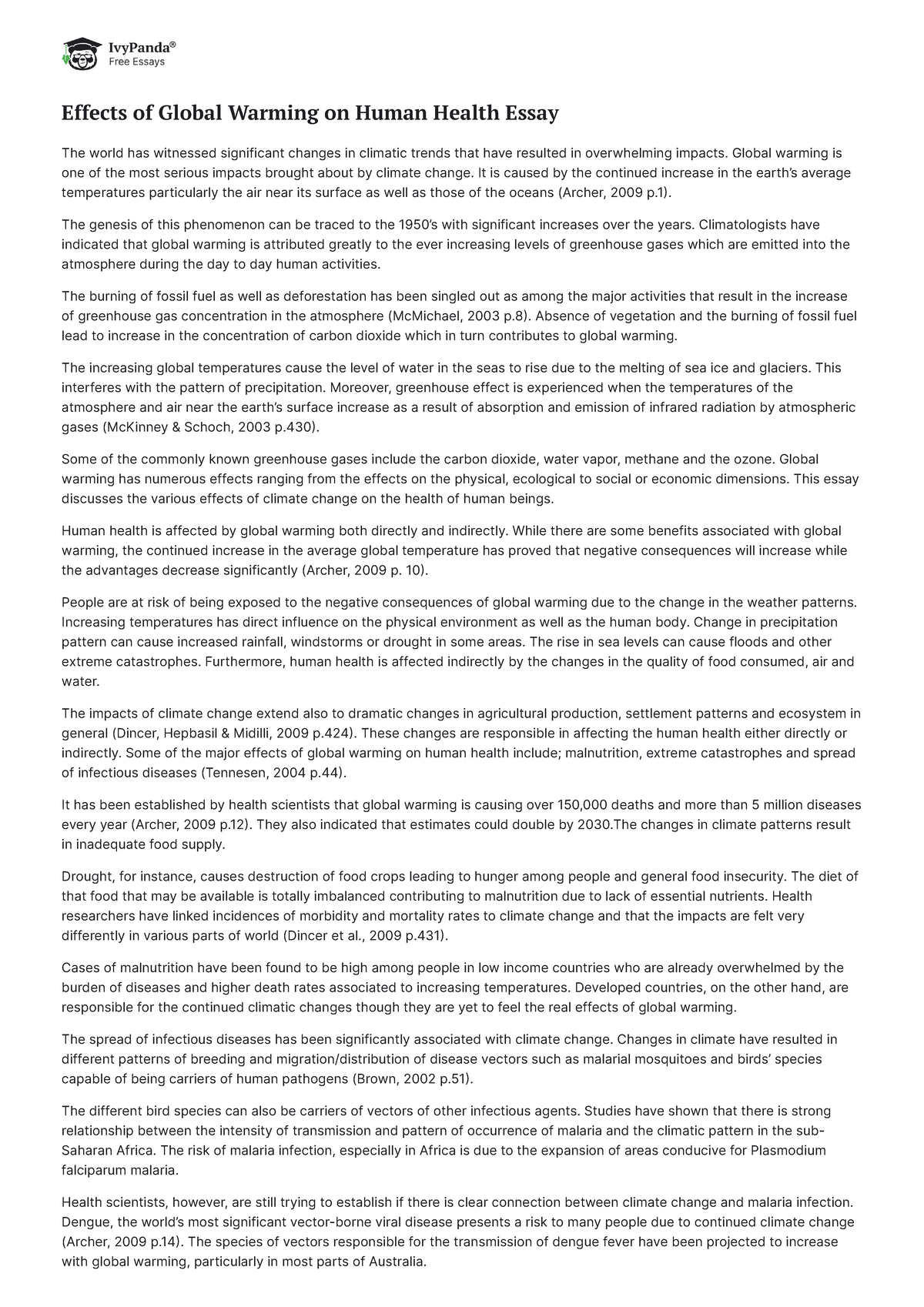 Effects of Global Warming on Human Health - 1474 Words Essay Example ...