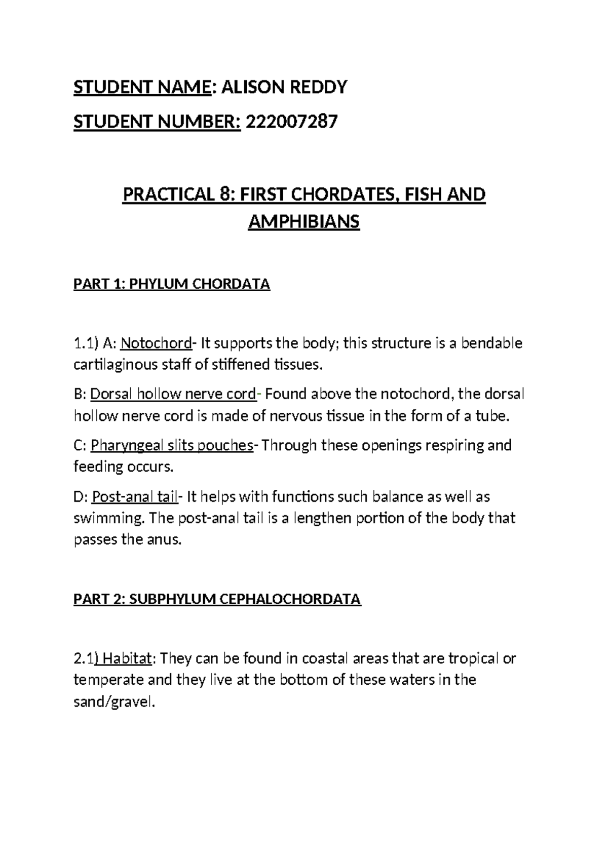 BIO PRAC 8 - entire bio prac - STUDENT NAME: ALISON REDDY STUDENT ...