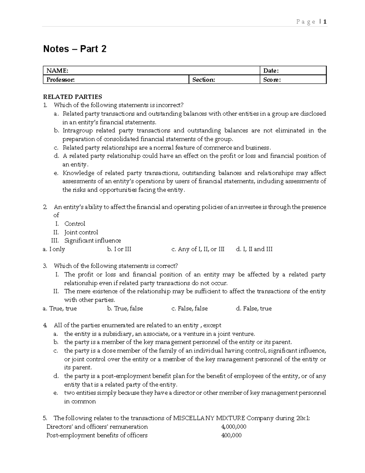 Notes to FS Activity 2 - Notes – Part 2 NAME: Date: Professor: Section ...