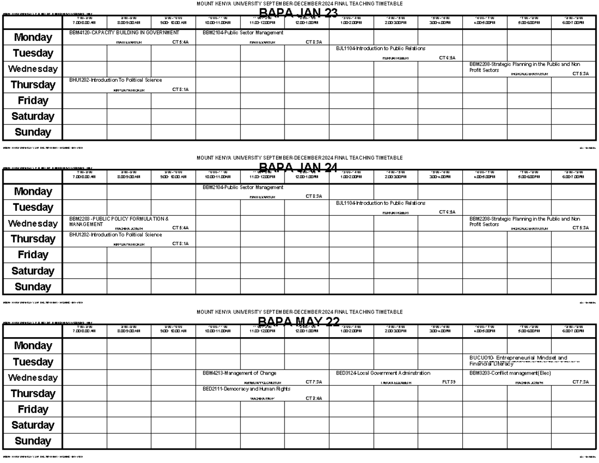 Thika Campus SEP-DEC 2024 Final Teaching Timetable - MOUNT KENYA UNIVERSITY, P. O. BOX 342 ...