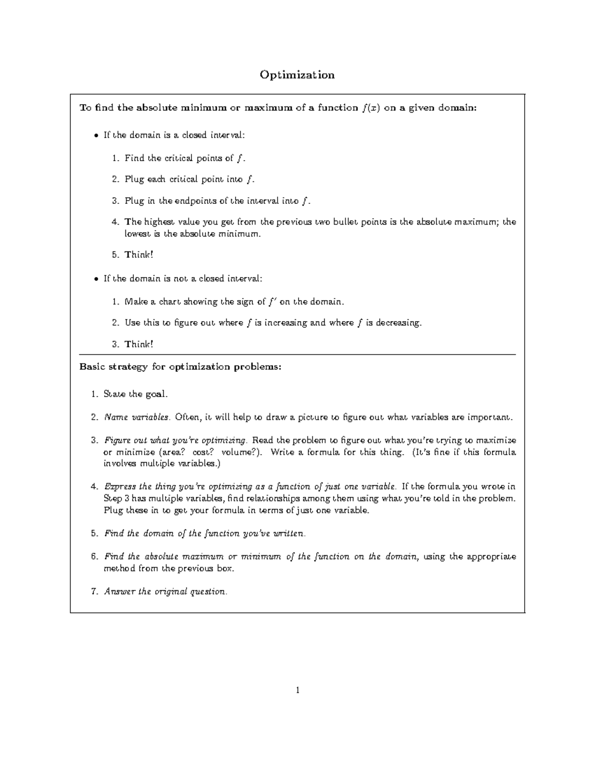 Optimization Practice - Optimization To find the absolute minimum or ...