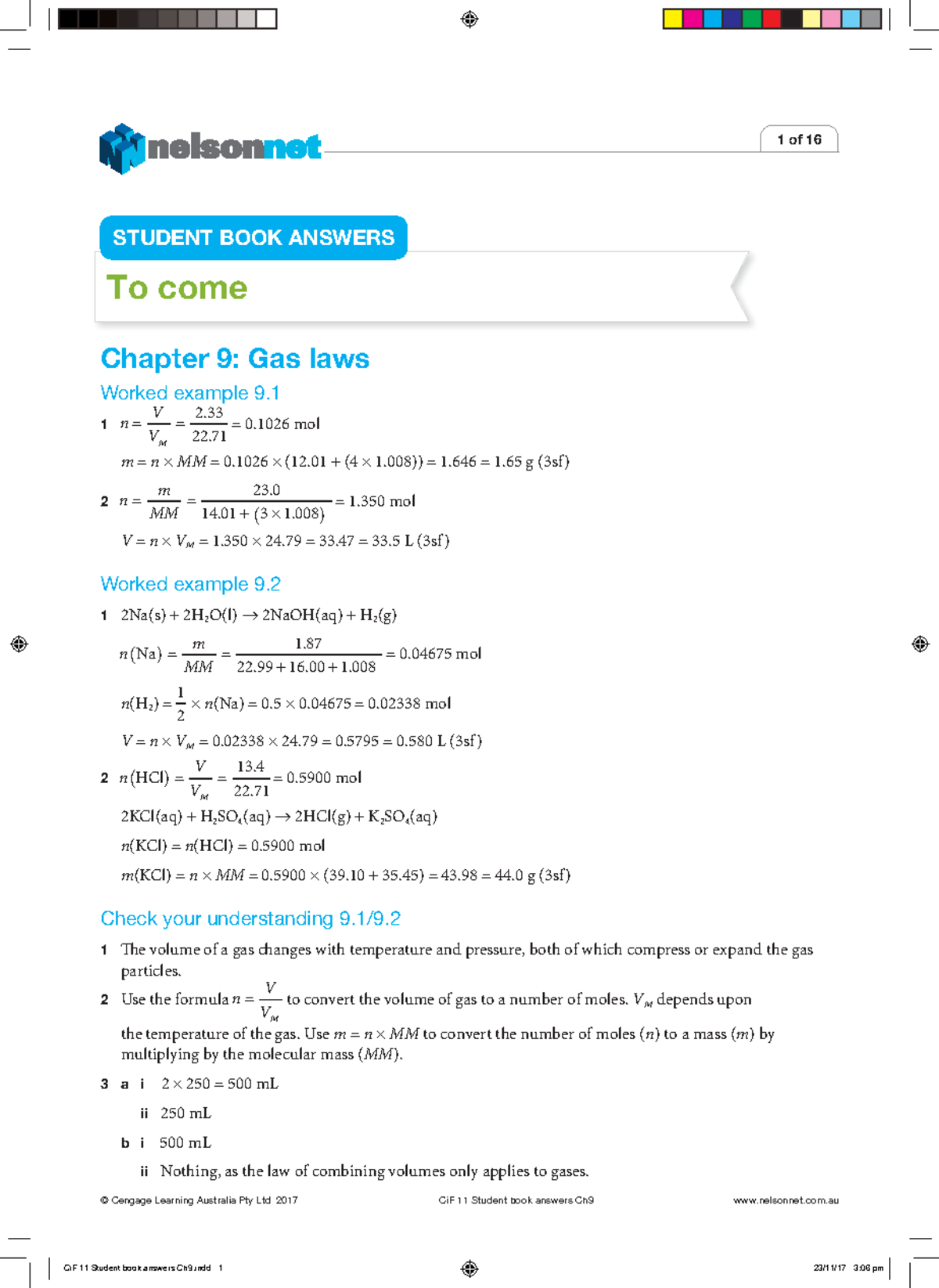 Chapter 9 - notes foe com - © Cengage Learning Australia Pty Ltd 2017 ...