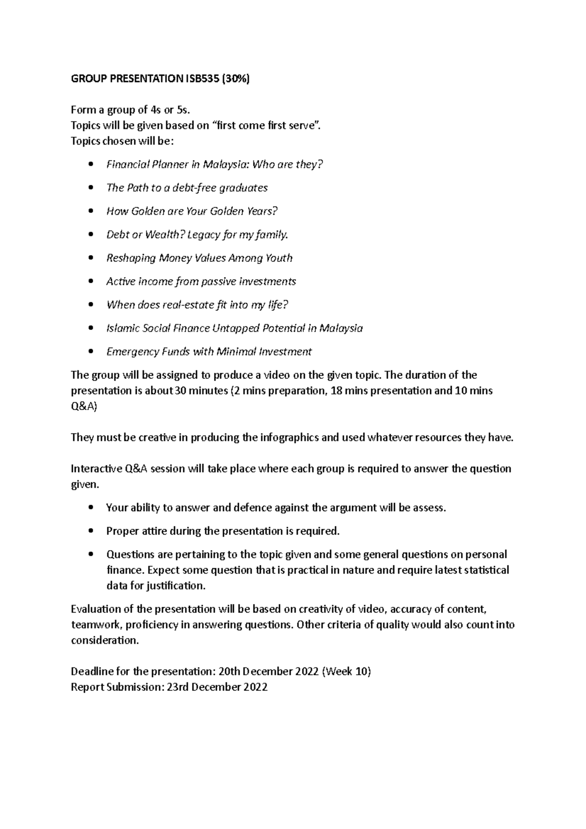 Group Presentation ISB535 (30%) - GROUP PRESENTATION ISB535 (30%) Form ...