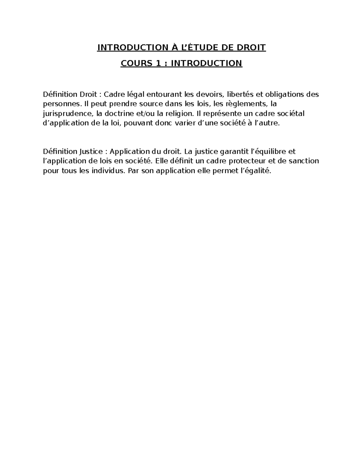 Cours 1 Intro - INTRODUCTION À L’ÉTUDE DE DROIT COURS 1 : INTRODUCTION ...