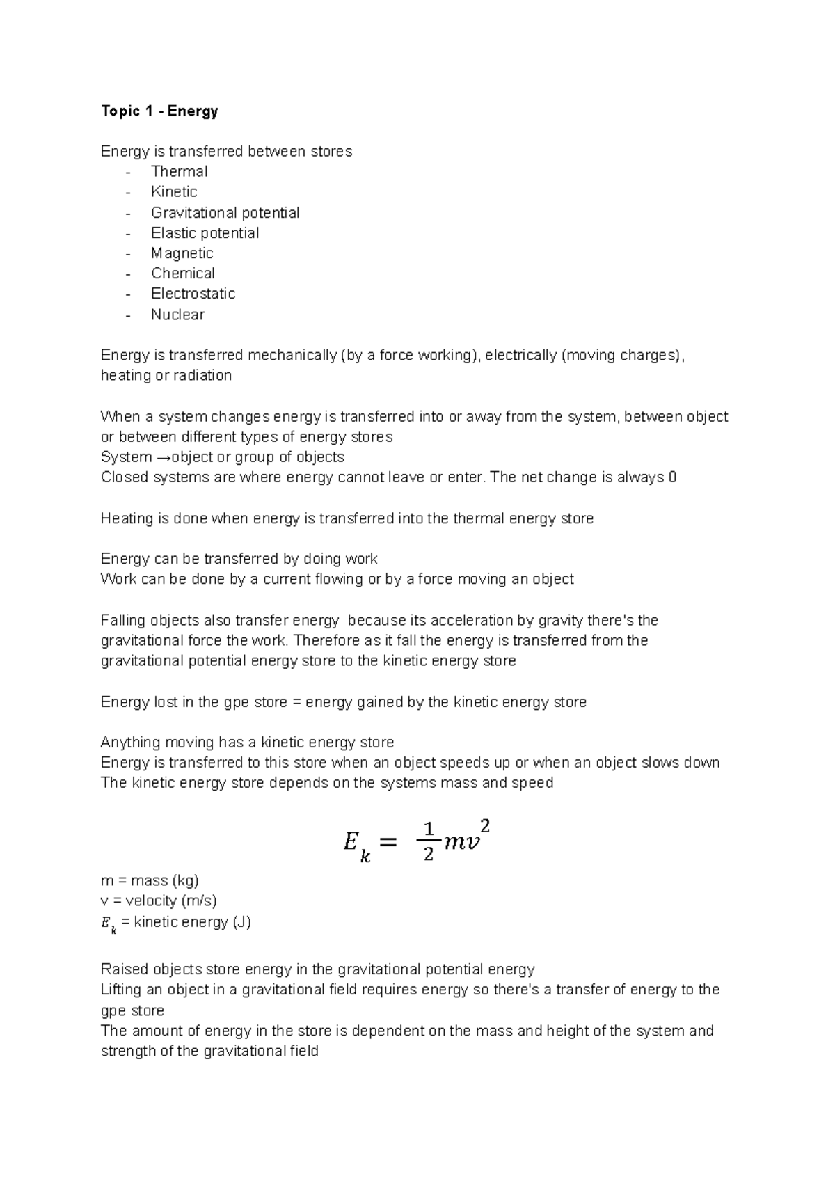 Physucs t1 - info on physics paper 1 - Topic 1 - Energy Energy is ...