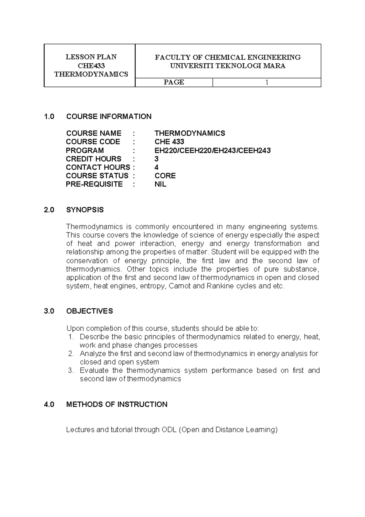 Chemical Thermodynamics Lesson Plan 1 Types Of