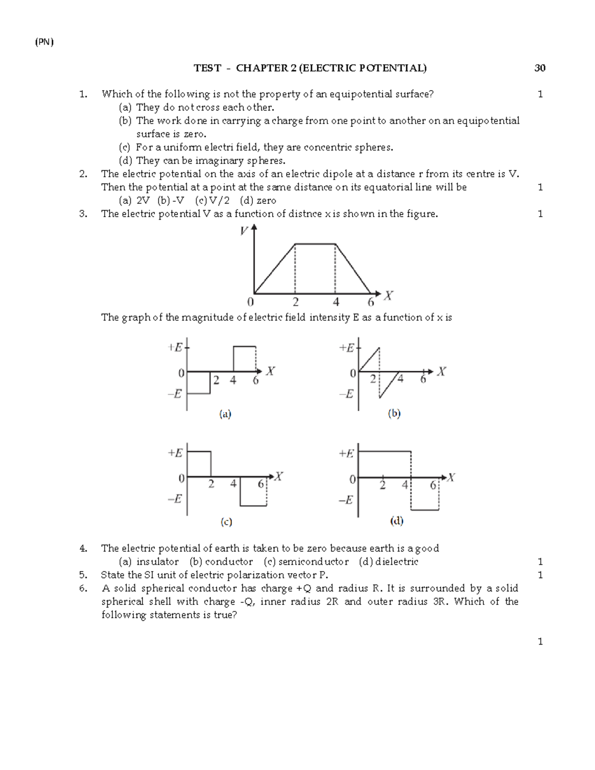 electric potential test grade 12 - TEST - CHAPTER 2 (ELECTRIC POTENTIAL ...