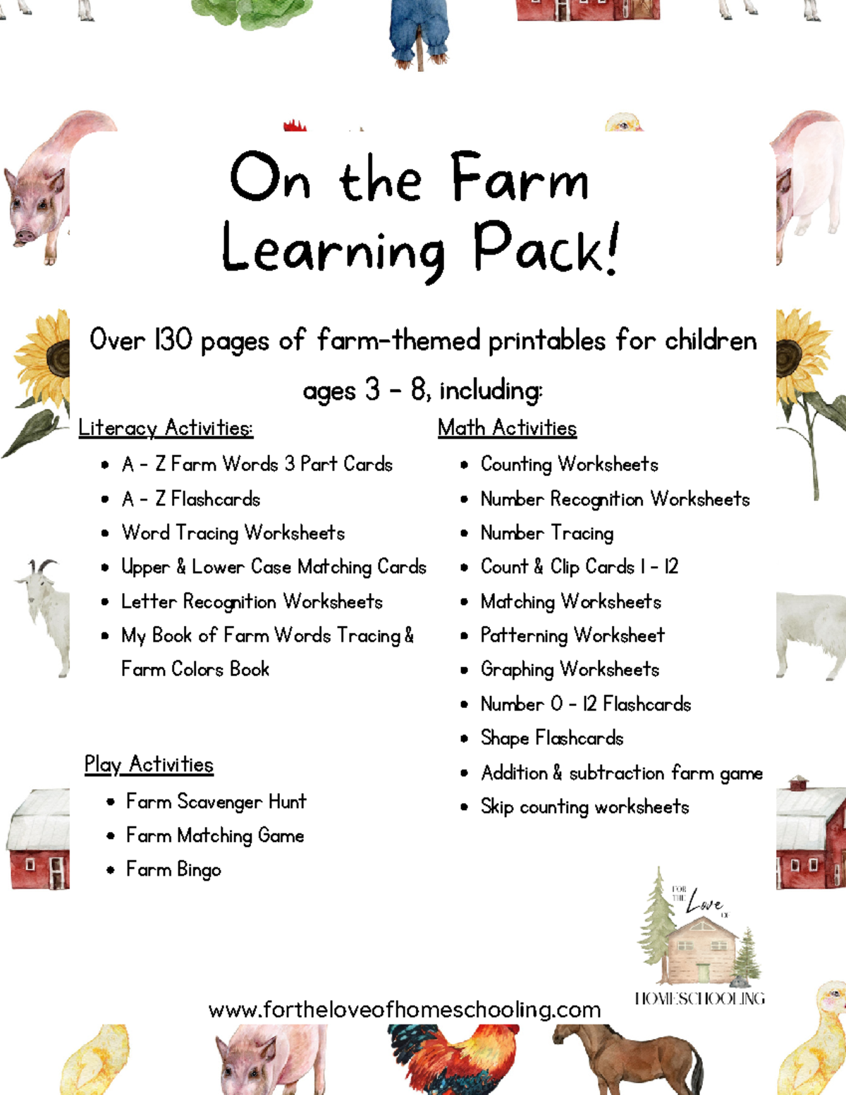 On the Farm Early Learning Pack by For the Love of Homeschooling - Over ...