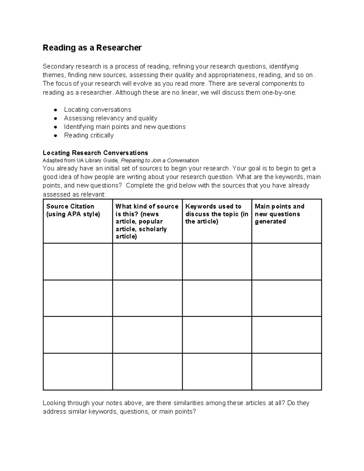 Reading as a Researcher Edited - Reading as a Researcher Secondary ...