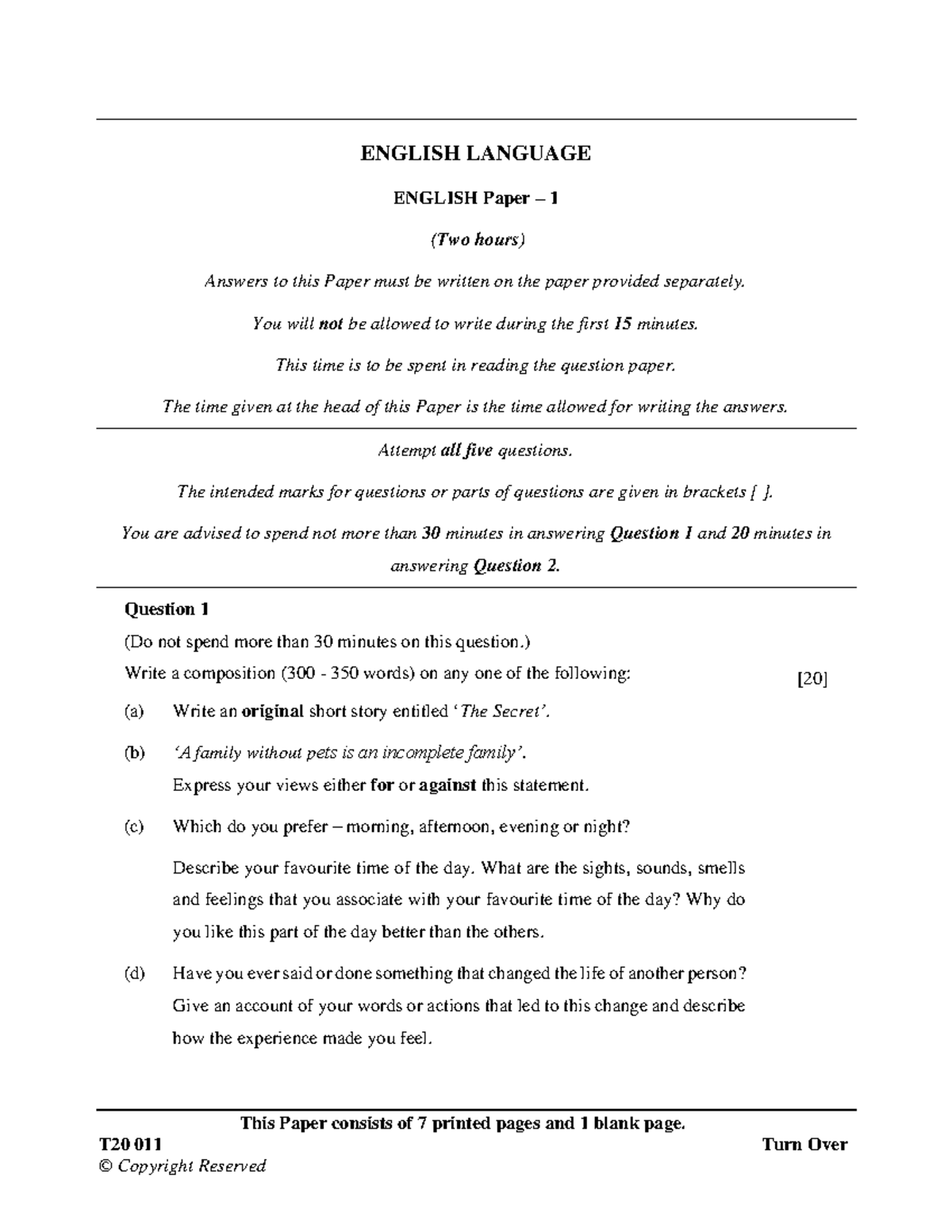 011 ENG1 - 2020 - This Paper consists of 7 printed pages and 1 blank ...