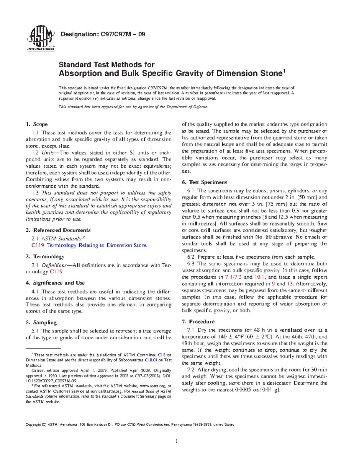 ASTM C97 - Nada - Designation: C97/C97M – 09 Standard Test Methods for ...