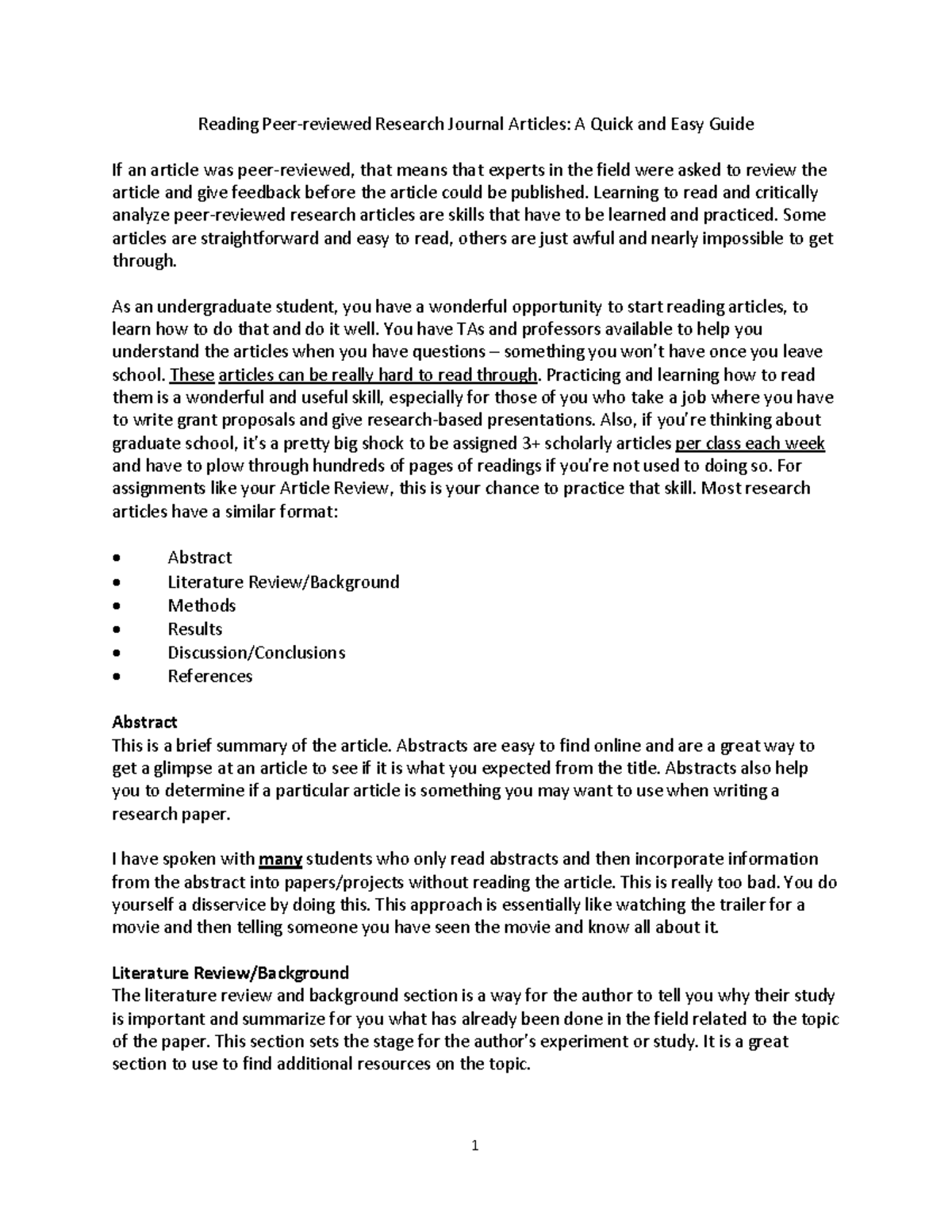 Guide to Reading a Peer-Reviewed Research Journal Article - Reading ...