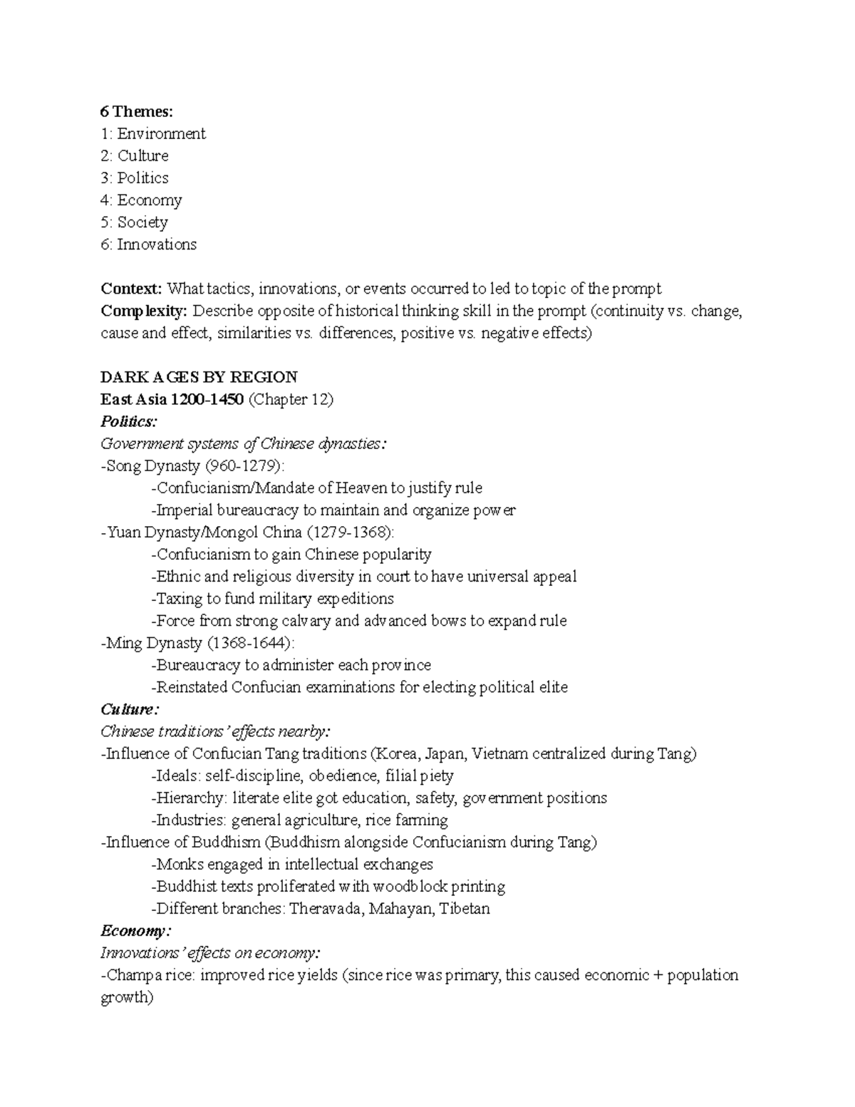 Ap world final study guide (ap world history) - 6 Themes: 1 ...