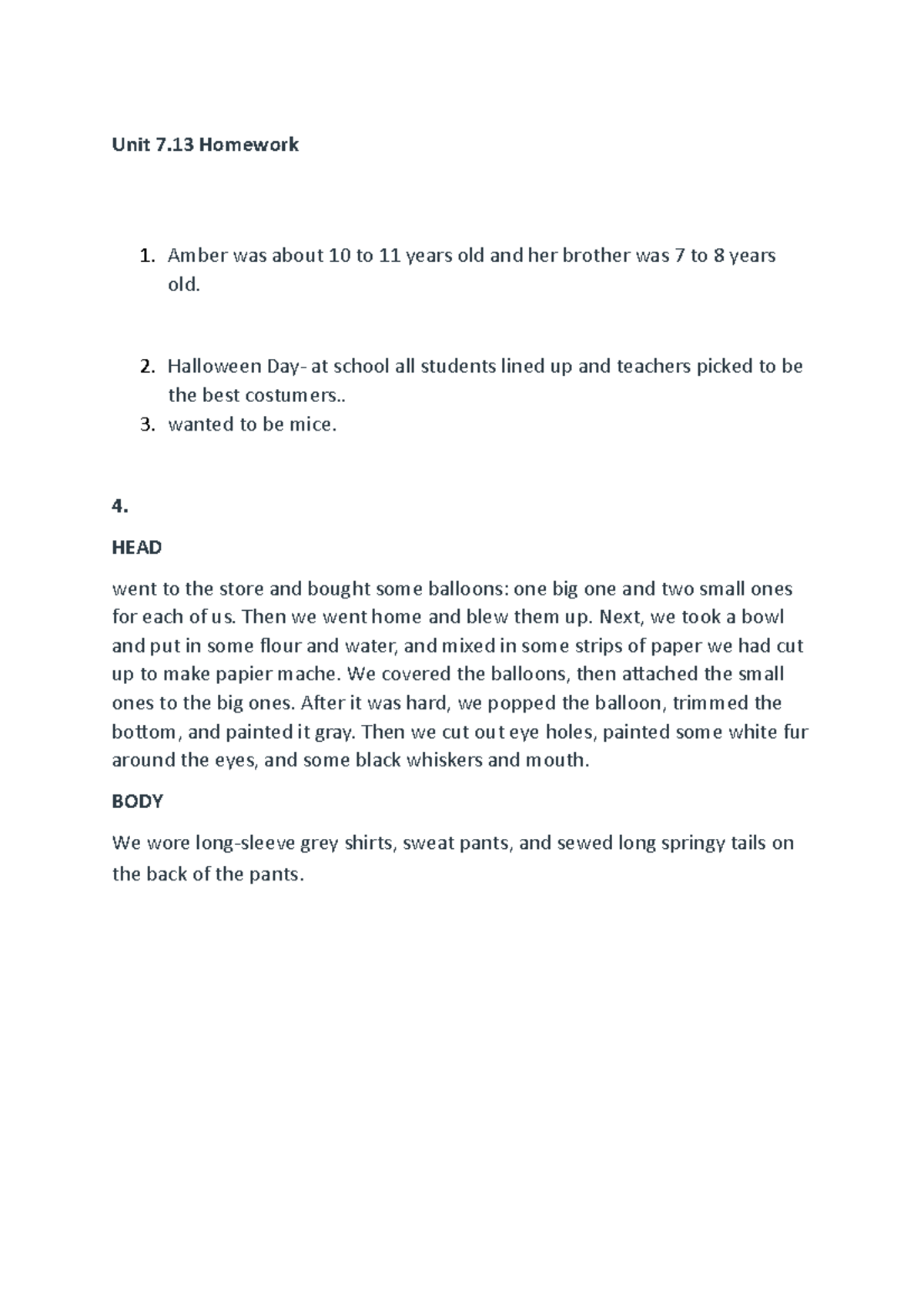 Unit 7.13 Homework - Exam answers. - Unit 7 Homework Amber was about 10 ...