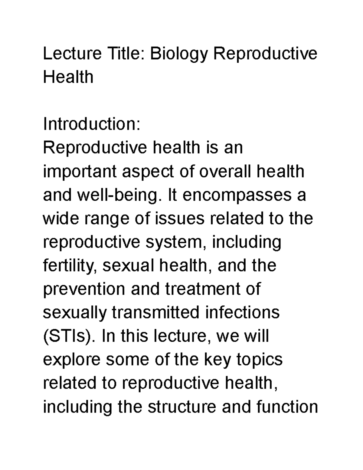 Lecture Note - Biology Reproductive Health - Google Docs - Lecture ...