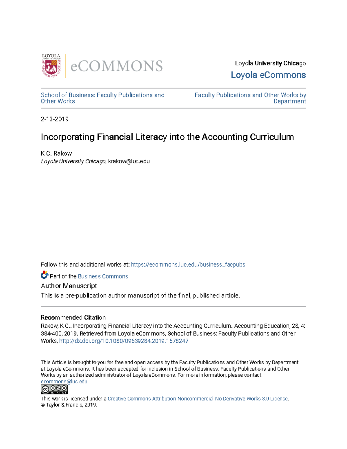 Incorporating Financial Literacy into the Accounting Curriculum - Rakow ...