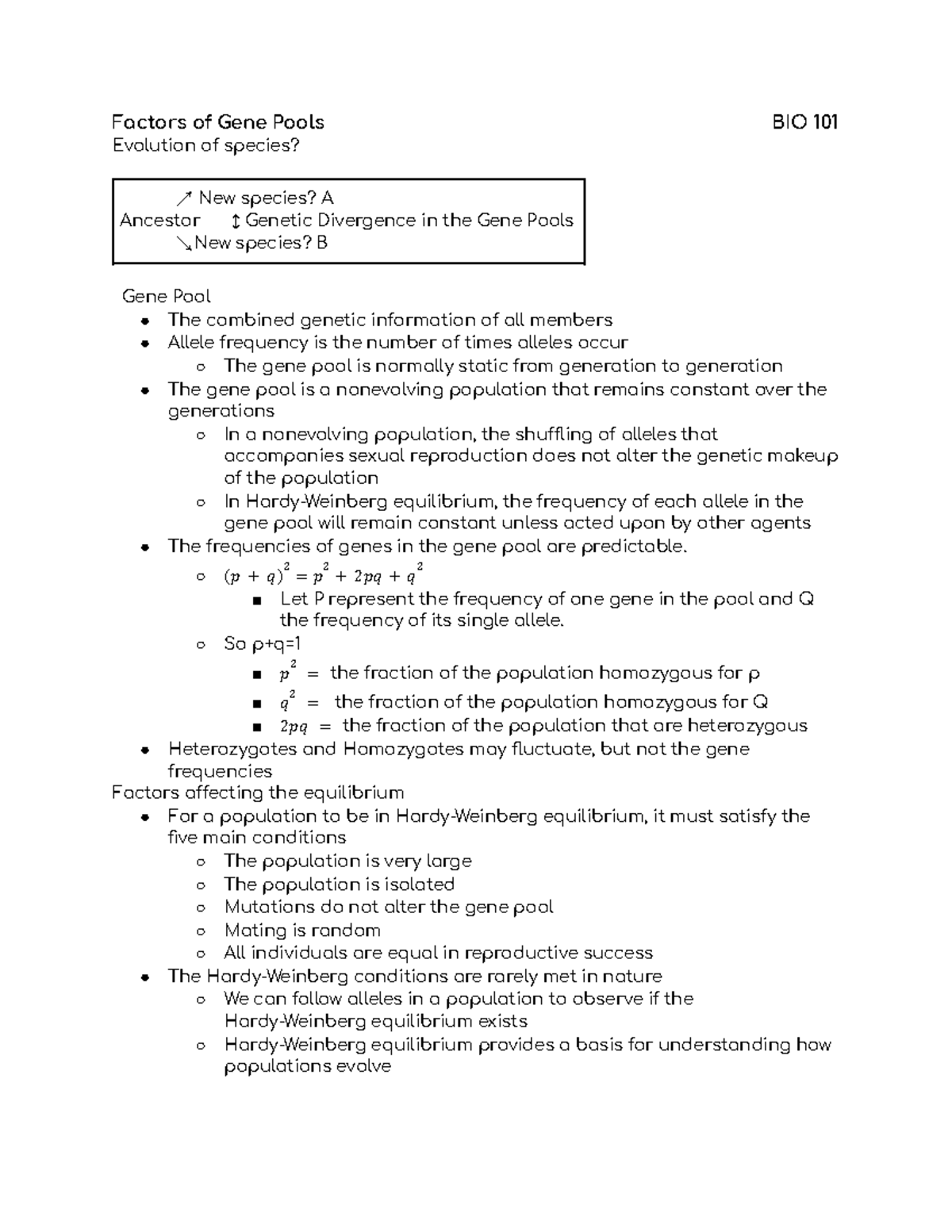 Factors of Gene Pools - BIO 101 - Dr. Canning - Factors of Gene Pools ...