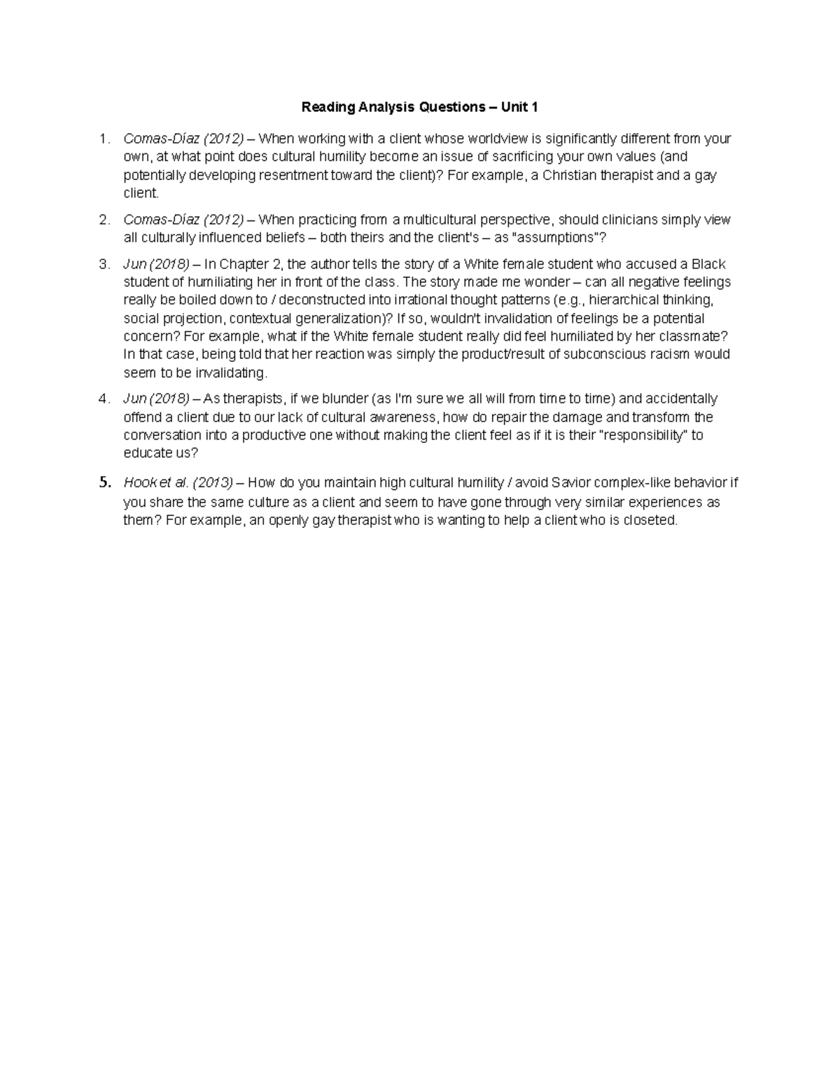 Reading Analysis Questions – Unit 1 - Reading Analysis Questions – Unit ...