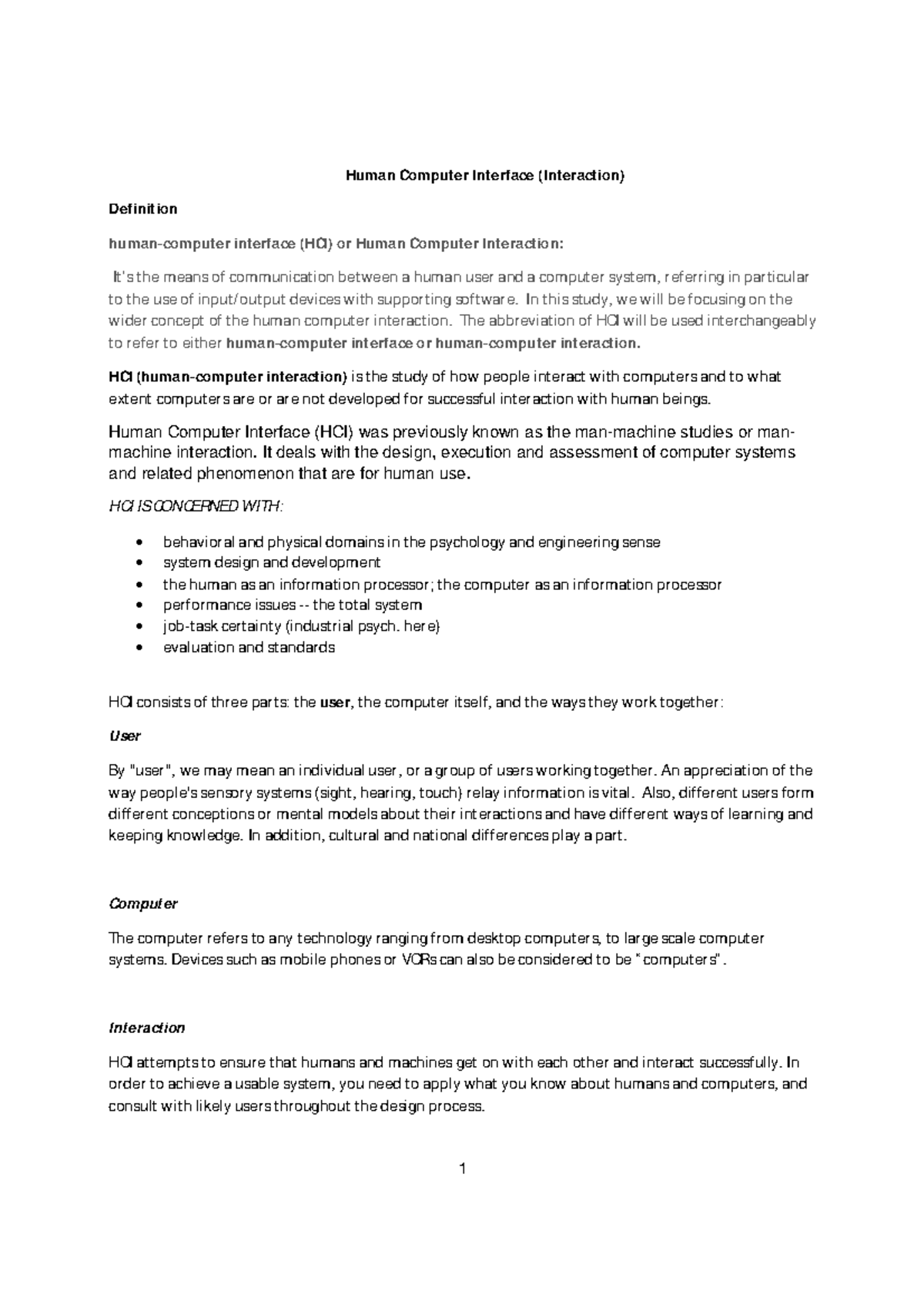 HCI Lesson 1 - Intro to HCI - Human Computer Interface (Interaction ...