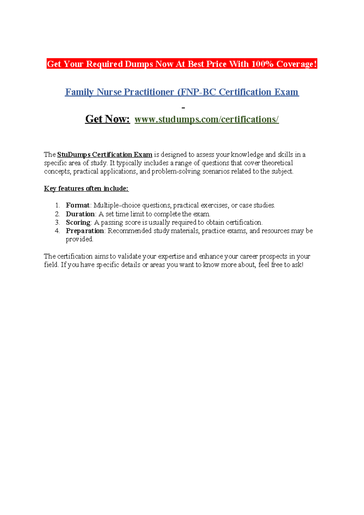 Family Nurse Practitioner (FNP-BC Certification Exam - Get Your ...