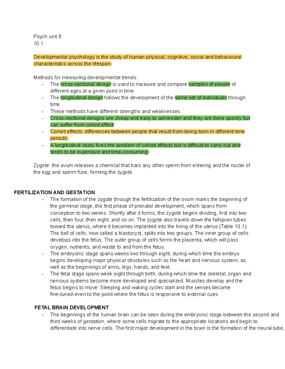 Pysch unit 6 - summary of unit 6 - Psych unit 6 10. Developmental ...