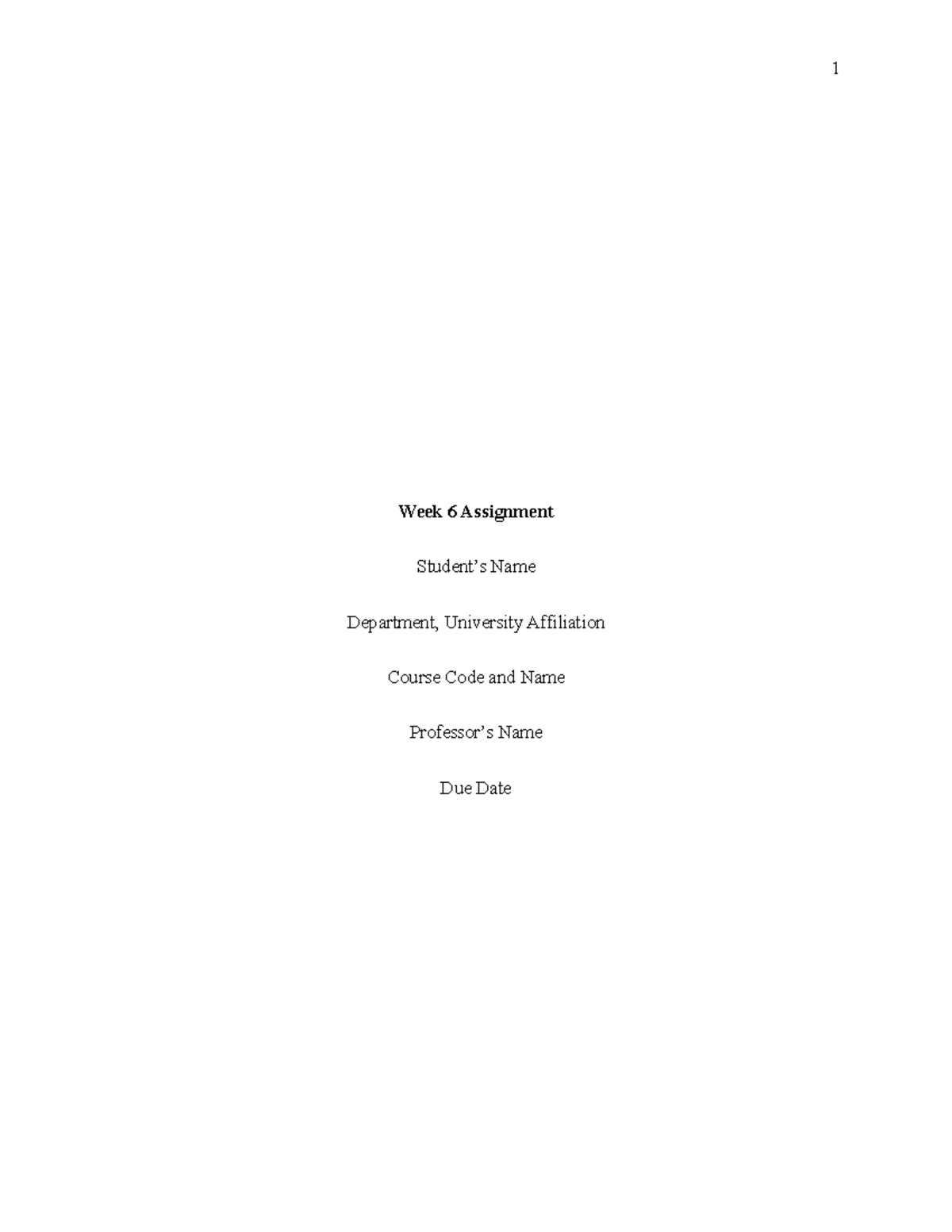 Draft Order ID 375830313 - 1 Week 6 Assignment Student’s Name ...