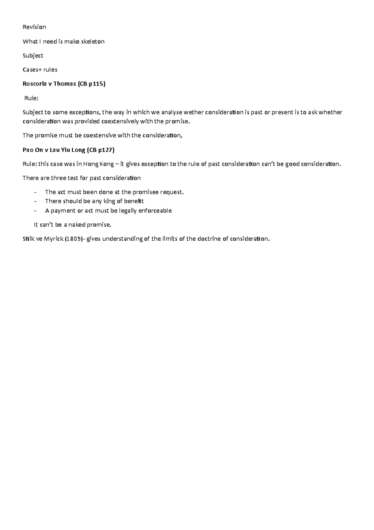 Contract Exam notes - Revision What I need is make skeleton Subject ...