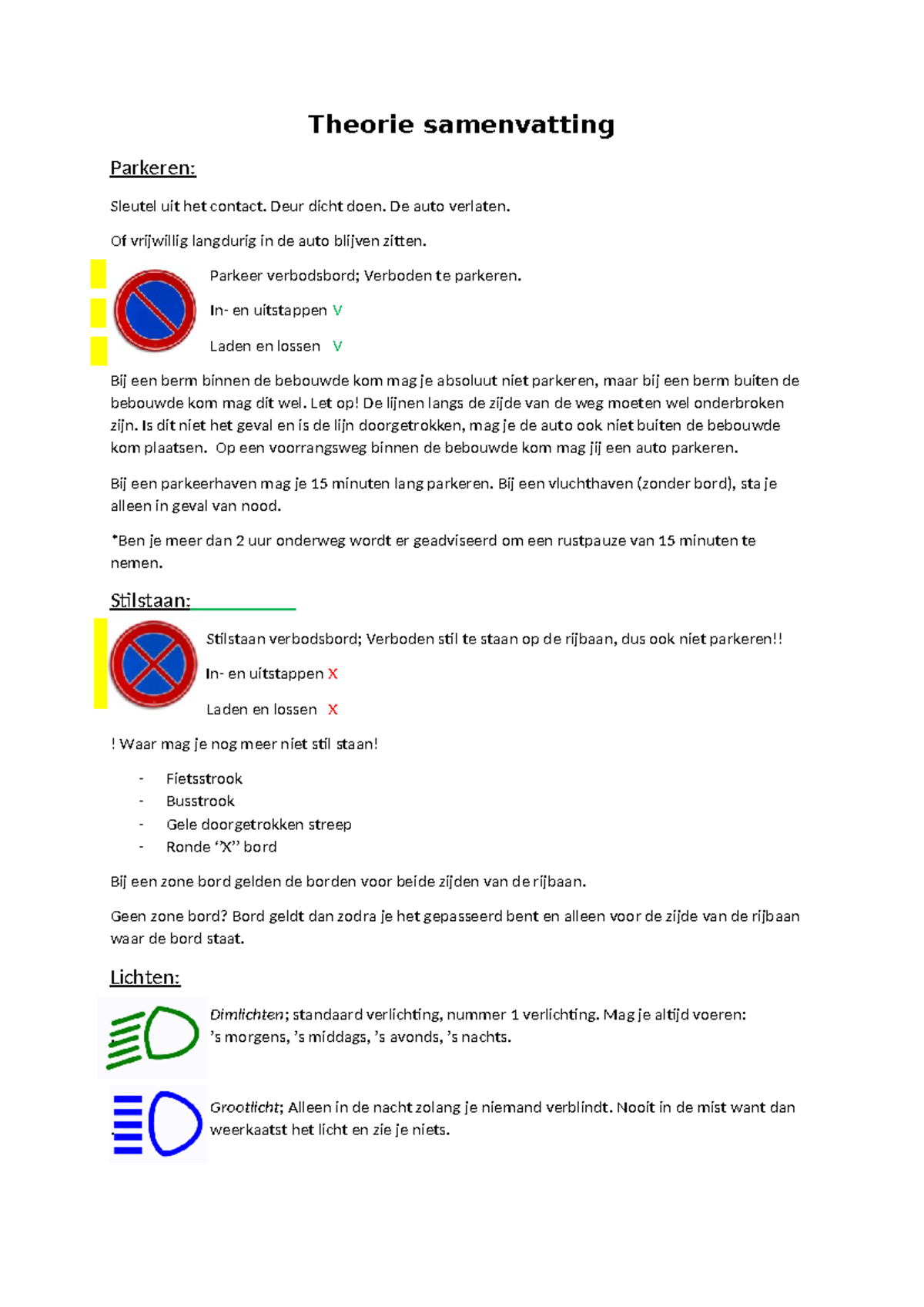 Auto Theorie samenvatting - Theorie samenvatting Parkeren: Sleutel uit ...