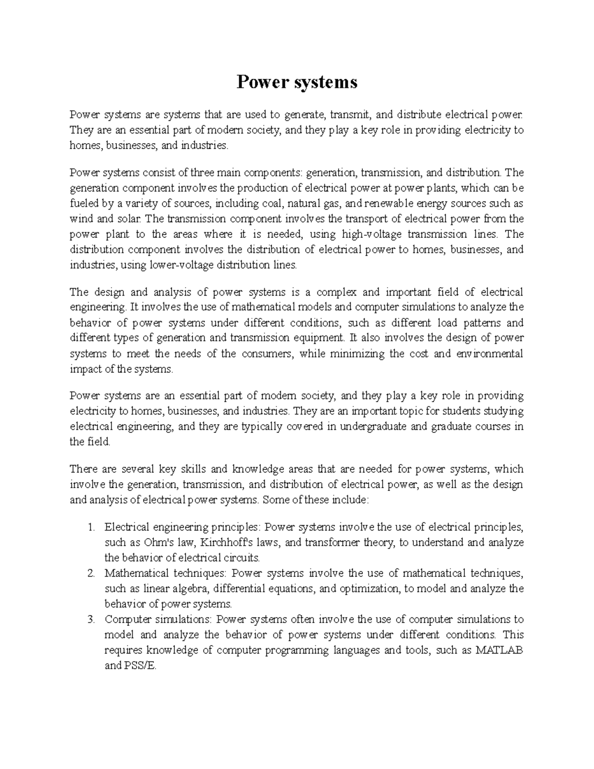 Power systems - Power systems Power systems are systems that are used ...