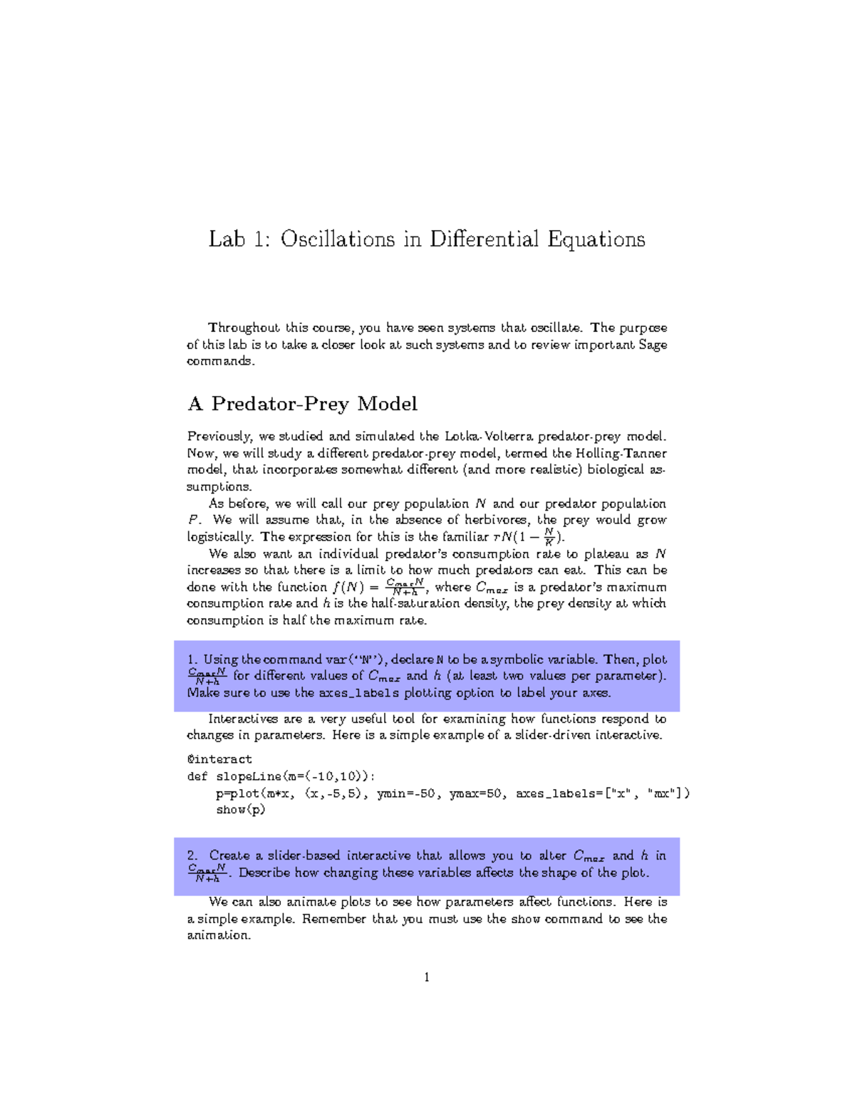 Lab 1 - Oscillations in Differential Equations - Lab 1: Oscillations in ...