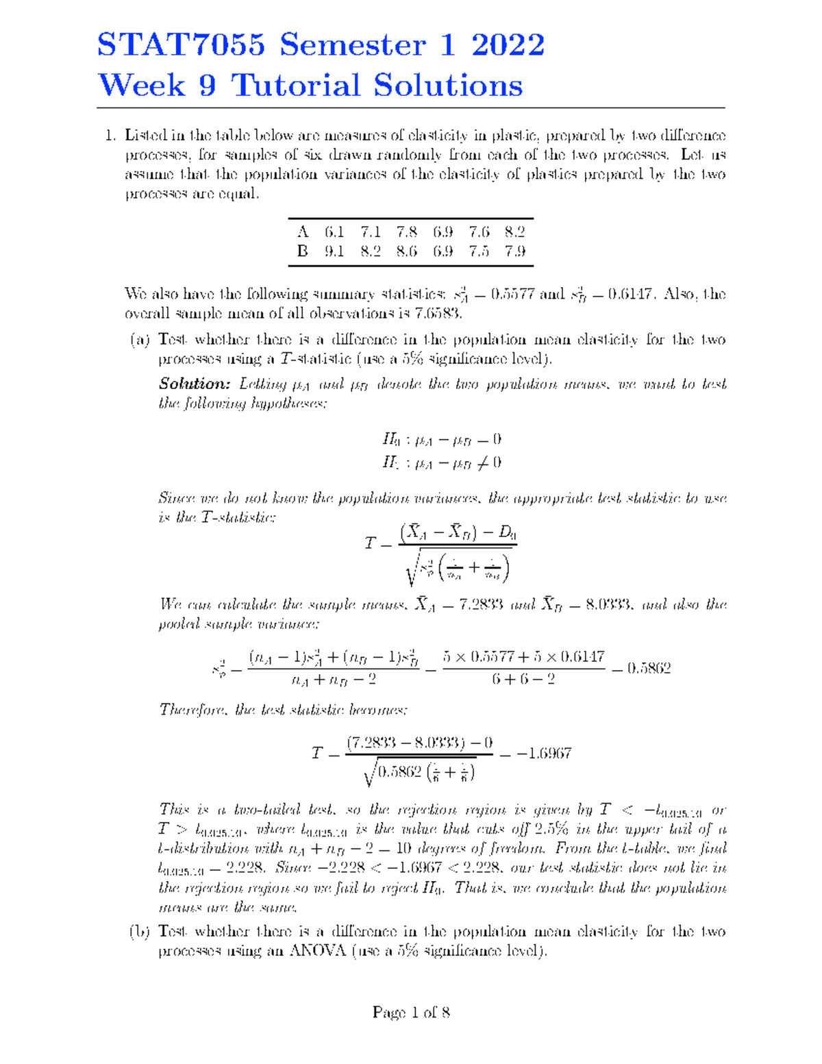 Topic-09 Anova Tut Sol - STAT7055 Semester 1 2022 Week 9 Tutorial ...