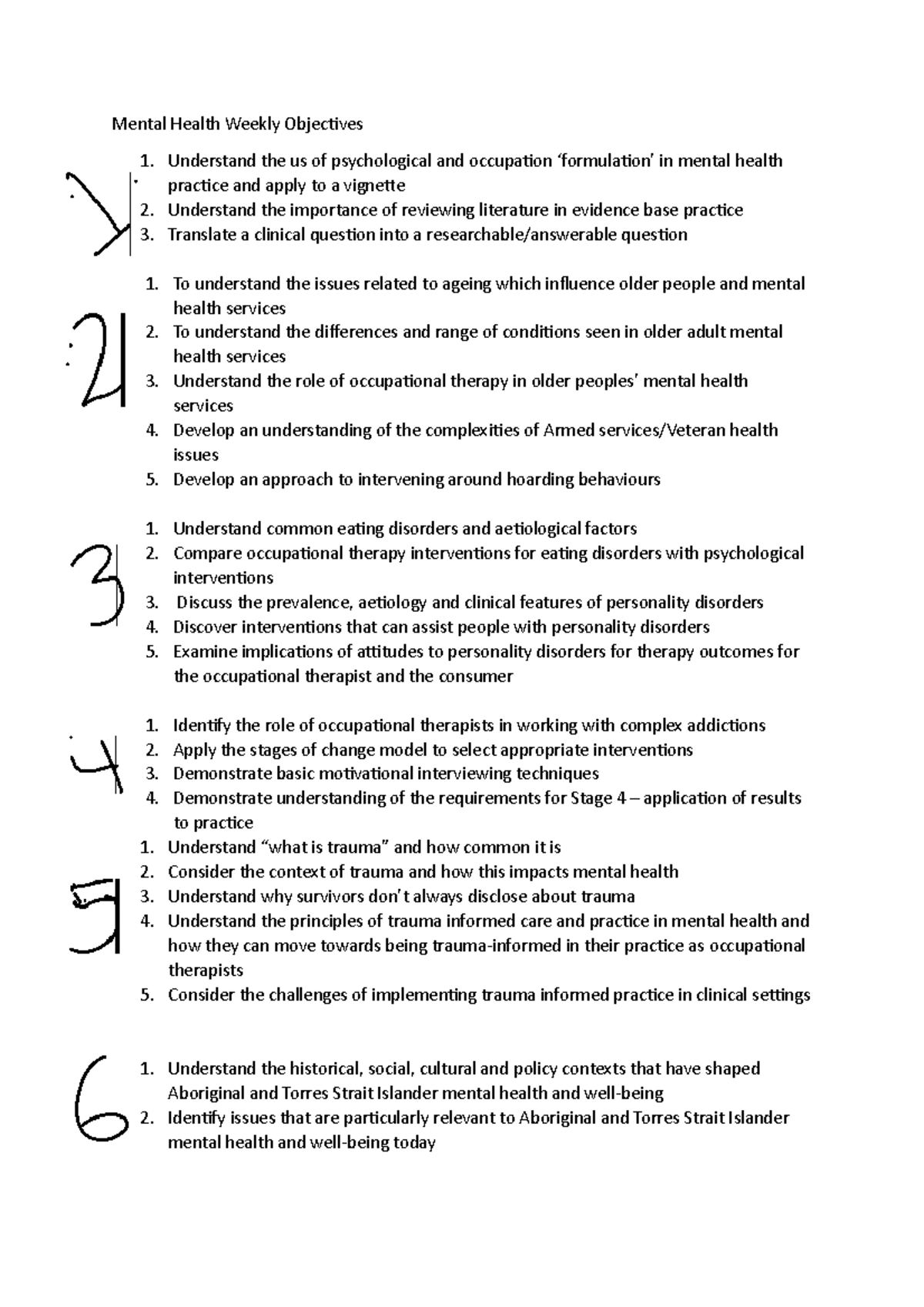 Mental Health Weekly Objectives - Understand the us of psychological ...