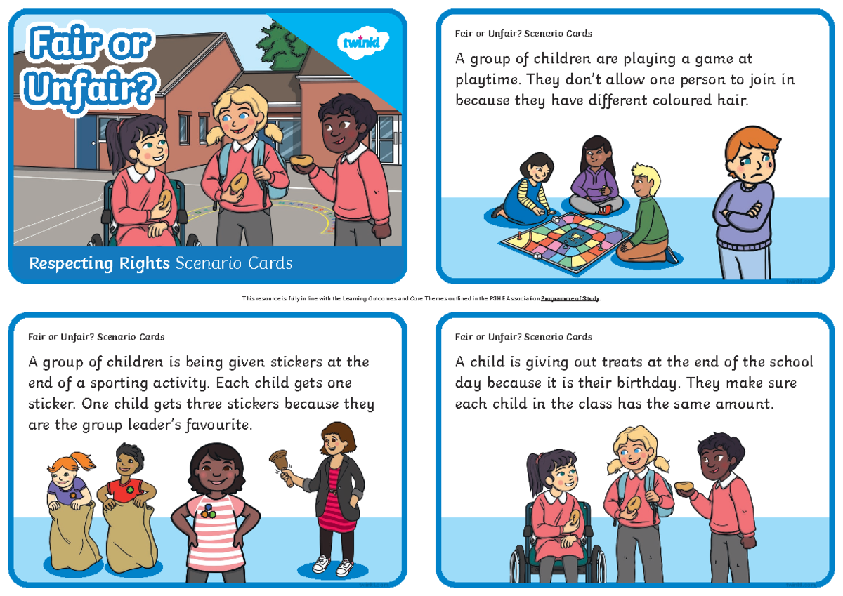 Fair or Unfair Scenario Cards - twinkl twinkl twinkl Respecting Rights ...