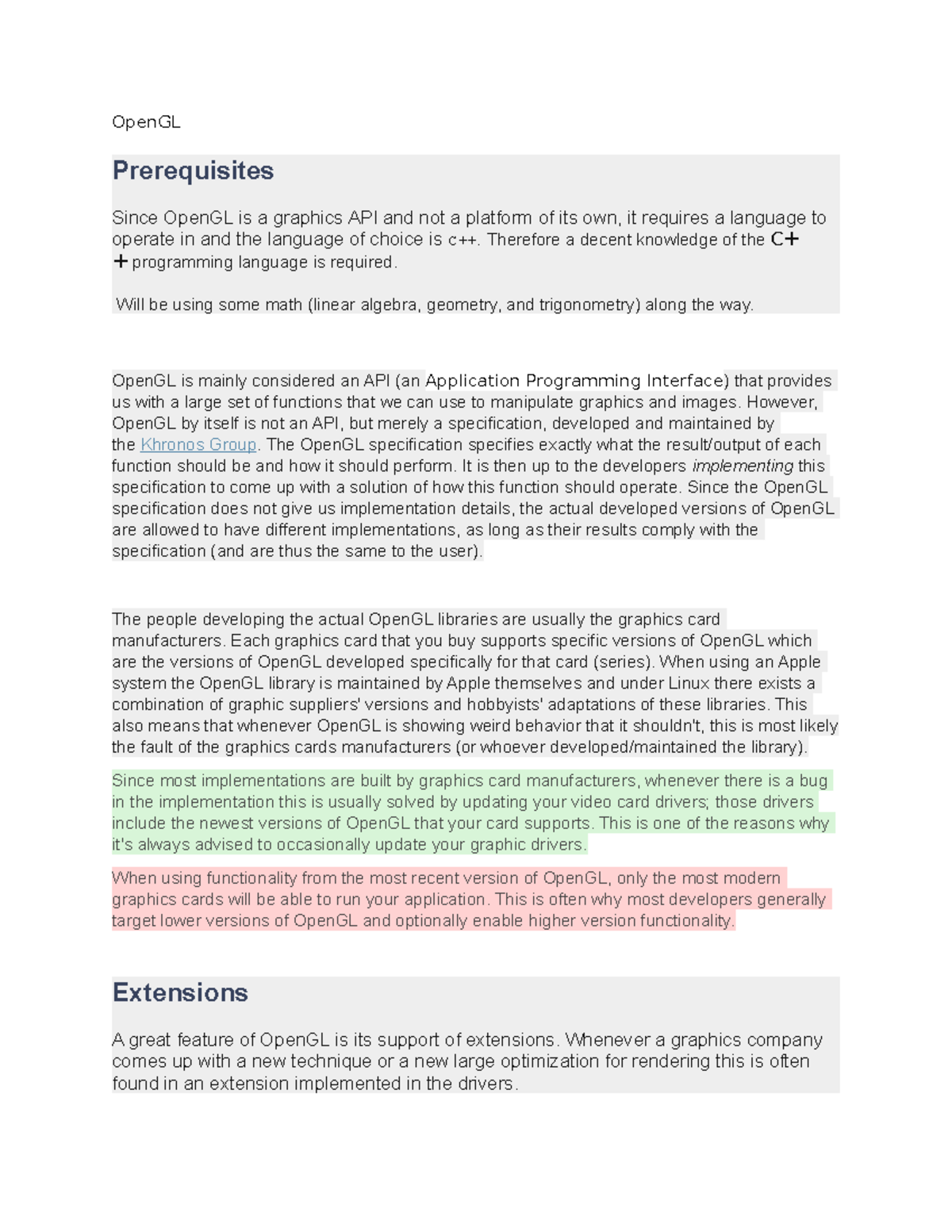 Open Gl Software Opengl Prerequisites Since Opengl Is A Graphics Api