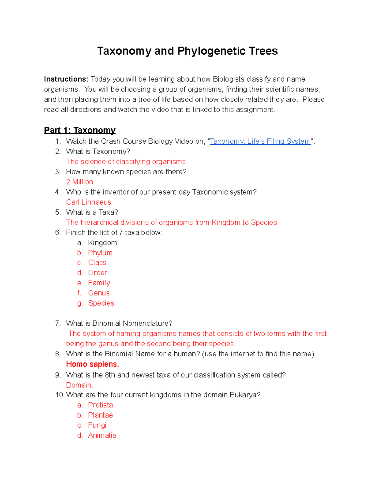 Copy of Taxonomy and Phylogenetic Trees - Taxonomy and Phylogenetic ...