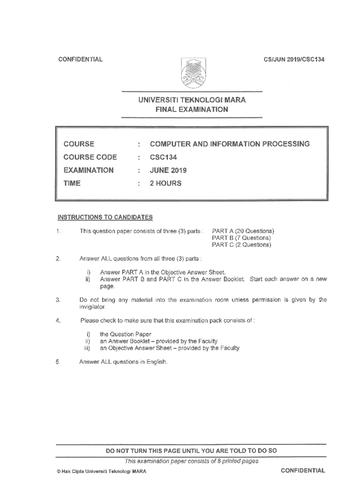 Faculty Computer Sciences AND Mathematic 2019 Session 2 PRA Diploma ...