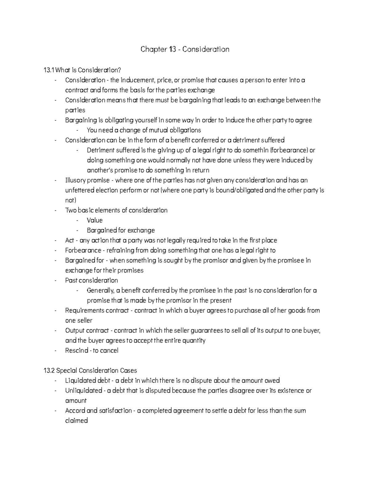 Chapter 13 - Consideration - Chapter 13 - Consideration 13 What is Consideration ...