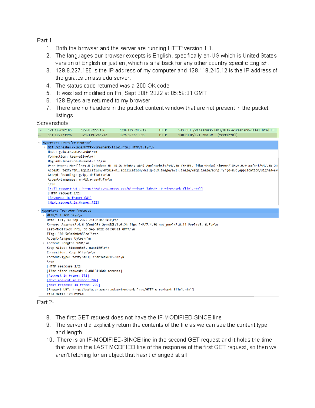 CSCI156 HTTP Assignment - Part 1- 1. Both the browser and the server are running HTTP version 1 ...