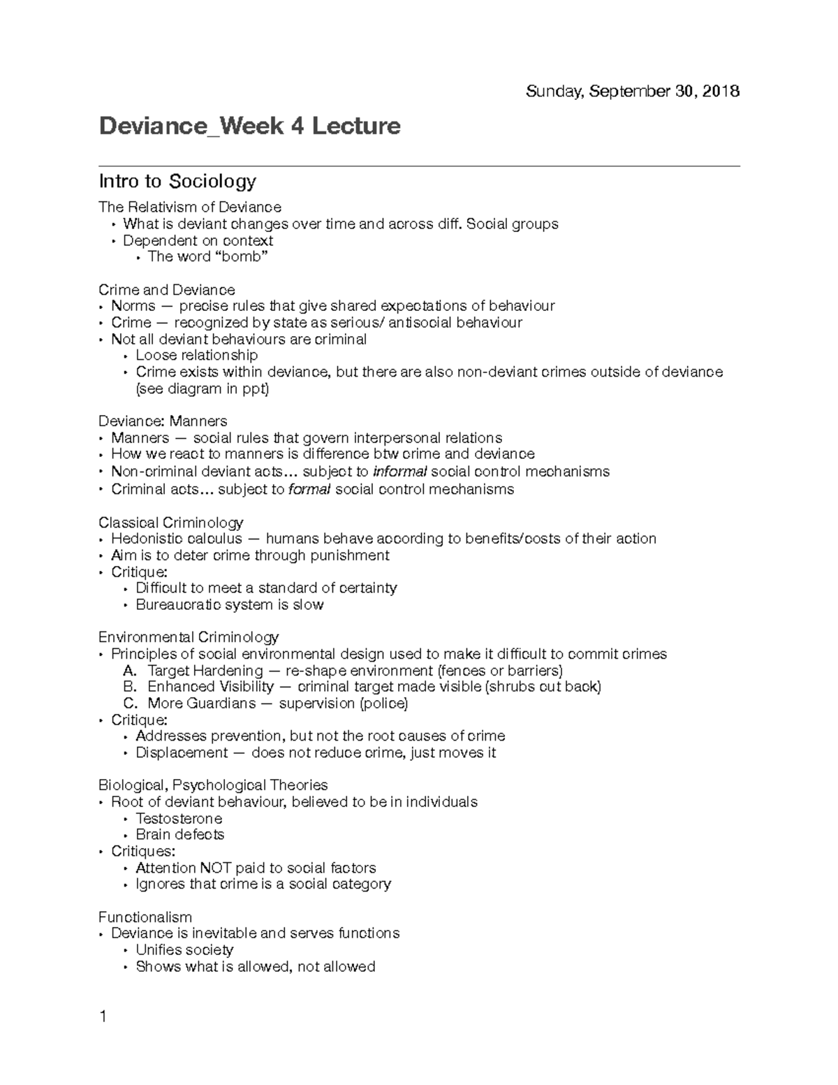 Deviance_Intro to Sociology - Sunday, September 30, 2018 Deviance_Week ...